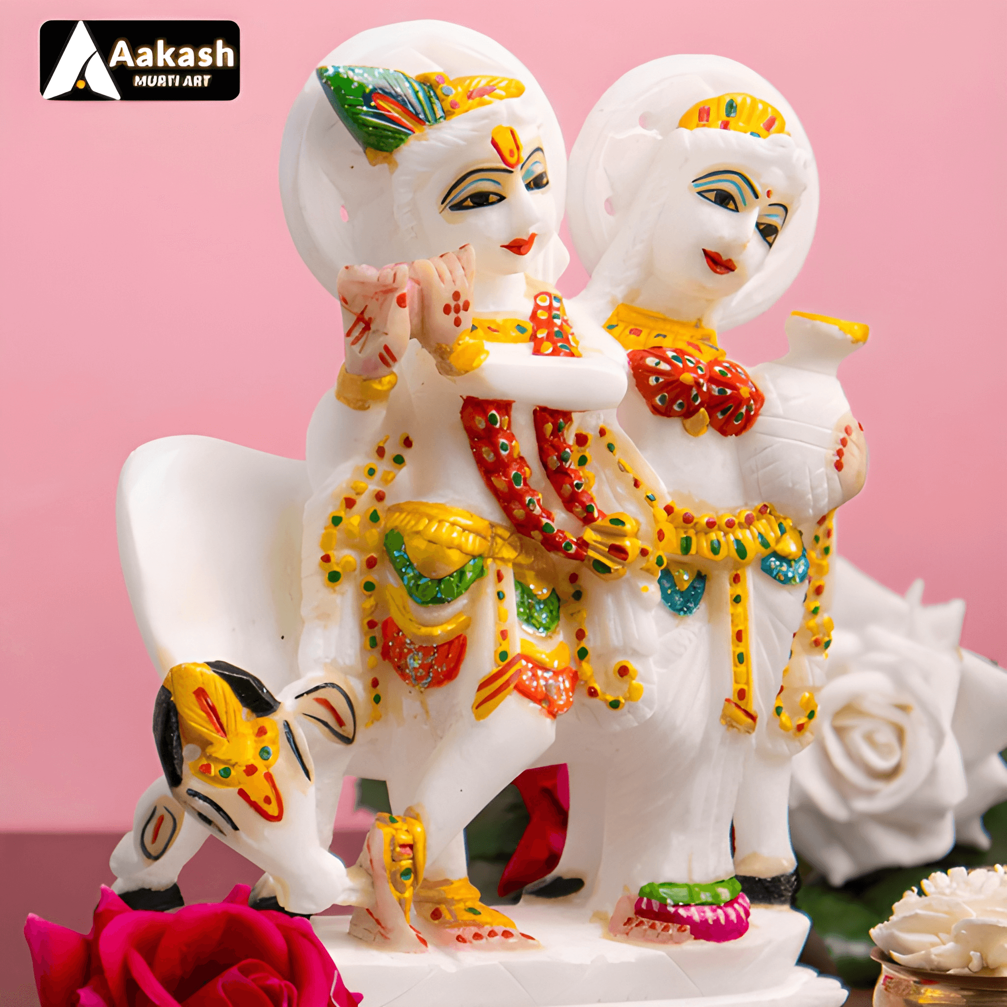 Jugal Jodi Marble Statue for Home & Temple Handcrafted Divine
